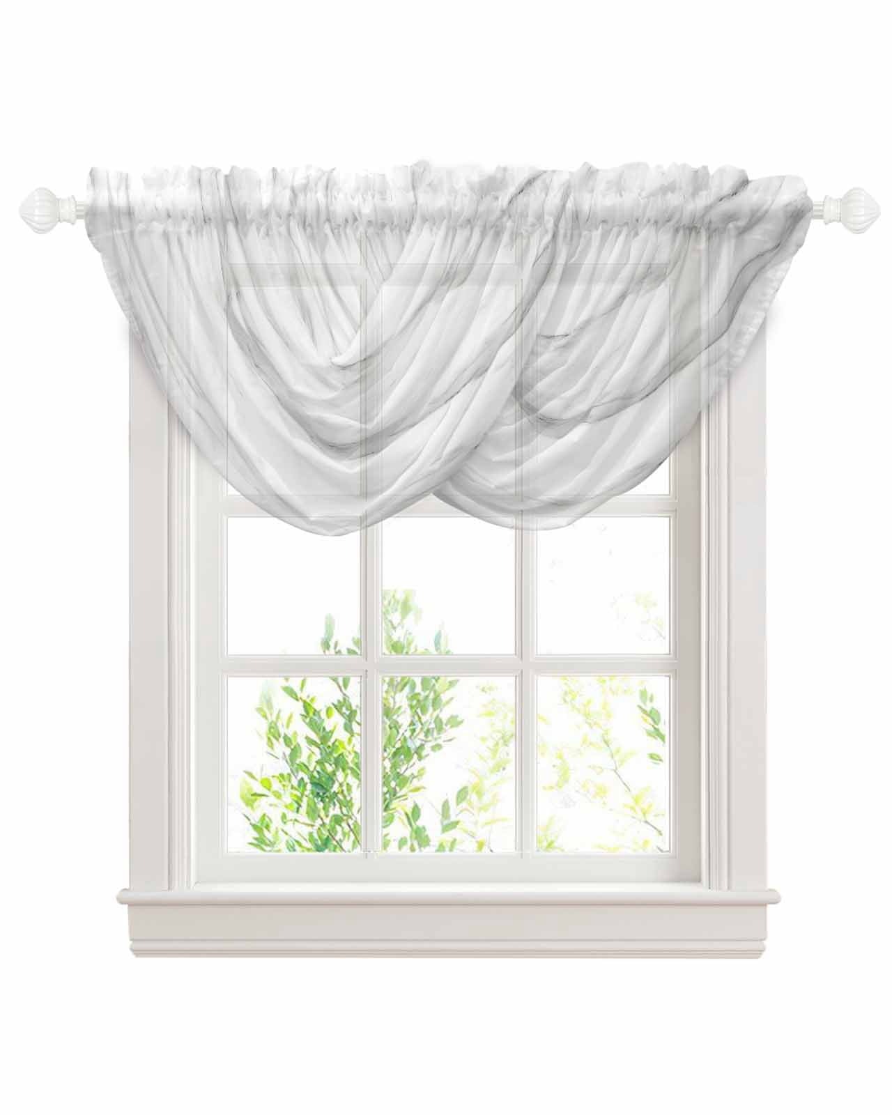 Waterfall Valances for Windows, Marble Kitchen Sheer Valance Curtains ...