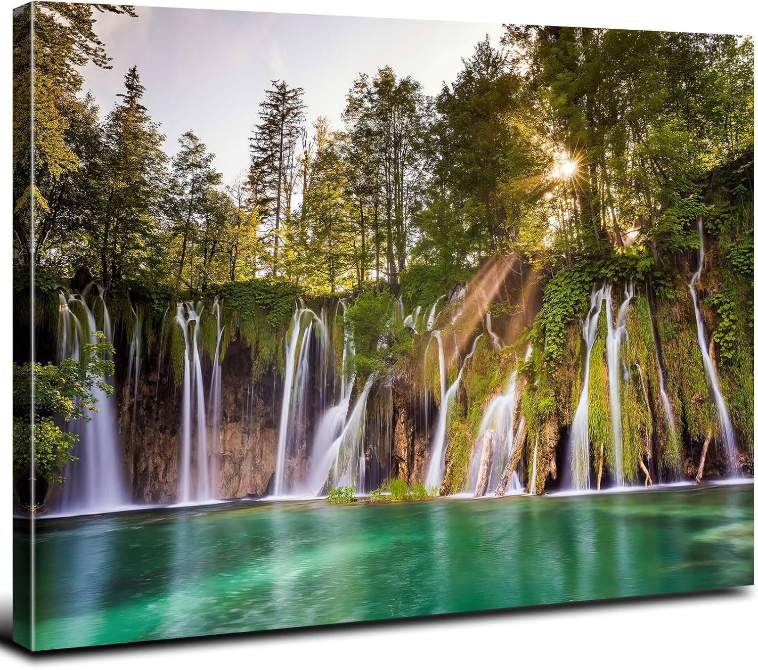 Waterfall Wall Art Sunrise Green Forest Picture for Living Room Vintage ...