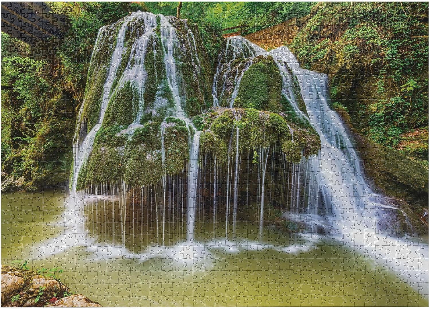 Waterfall Water Falls to Lake Above Rock Umbrella Covered with Botanic ...