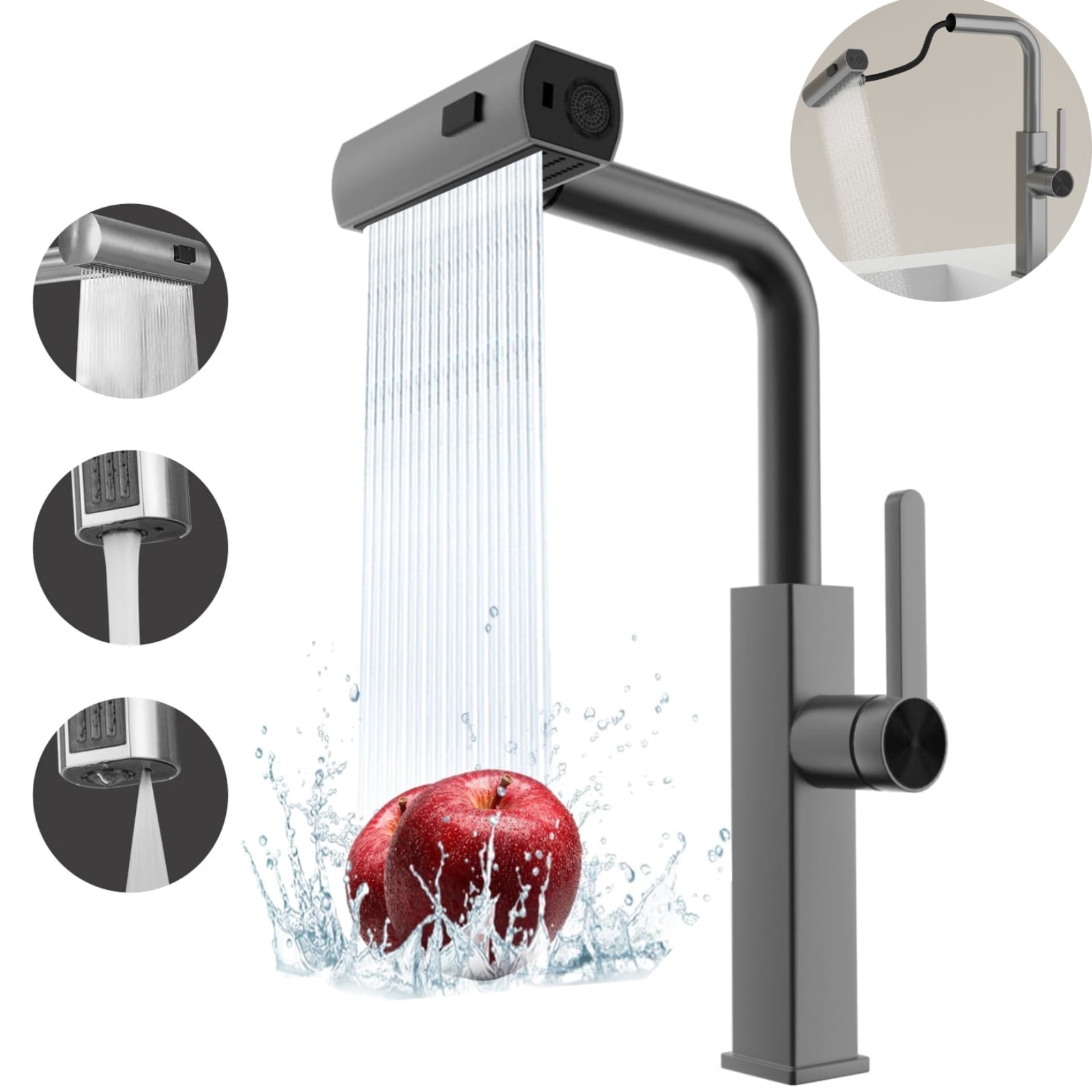 Waterfall Waterfall Kitchen Faucet, 4 Modes Kitchen Faucet with Pull ...