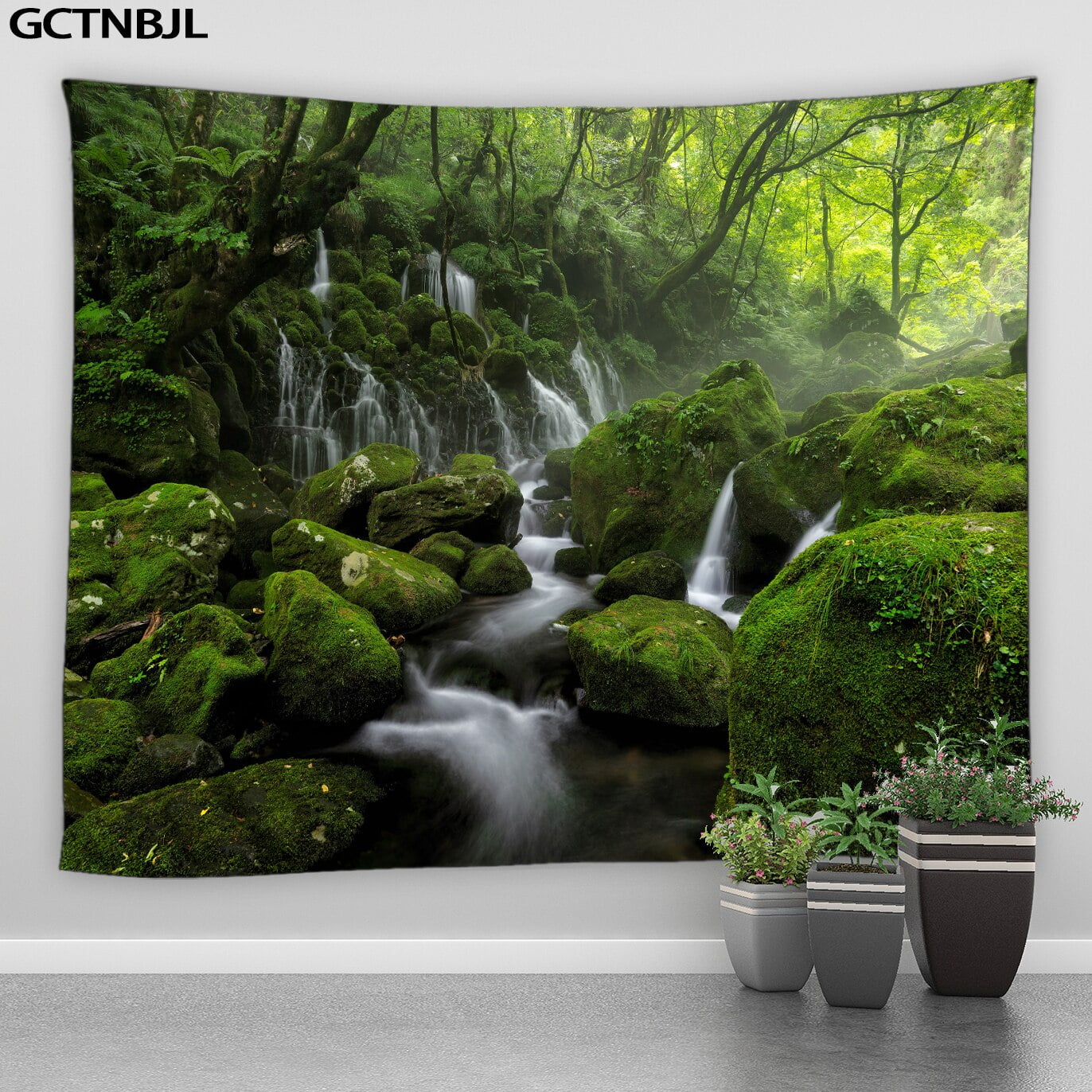 Waterfall in the Forest Scenery Tapestry Wall Hanging Arch Spring Green ...