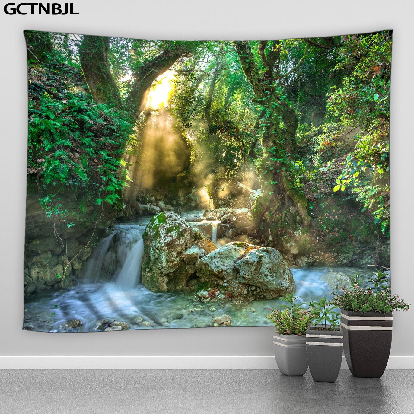 Waterfall in the Forest Scenery Tapestry Wall Hanging Arch Spring Green ...