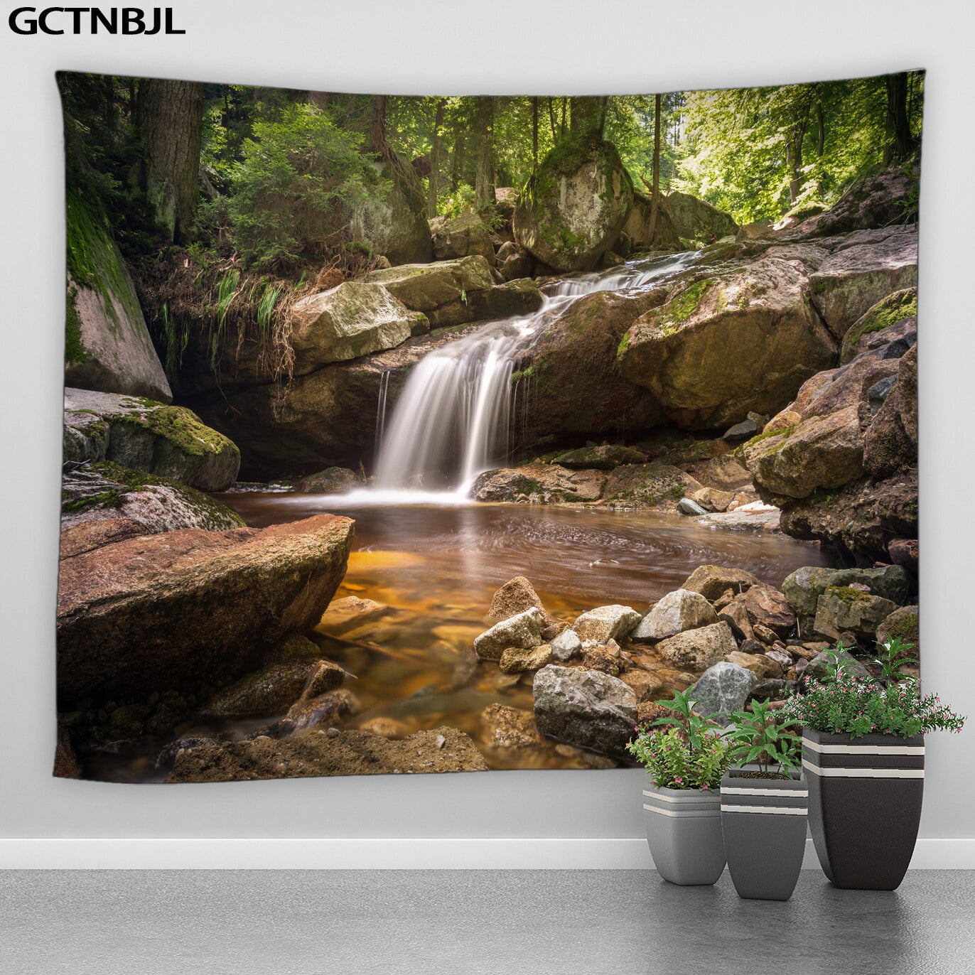Waterfall in the Forest Scenery Tapestry Wall Hanging Arch Spring Green ...