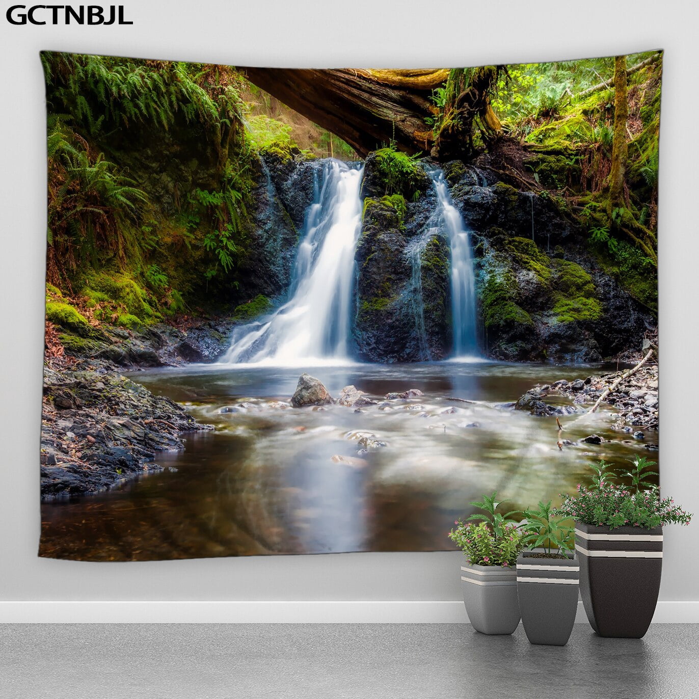 Waterfall in the Forest Scenery Tapestry Wall Hanging Arch Spring Green ...