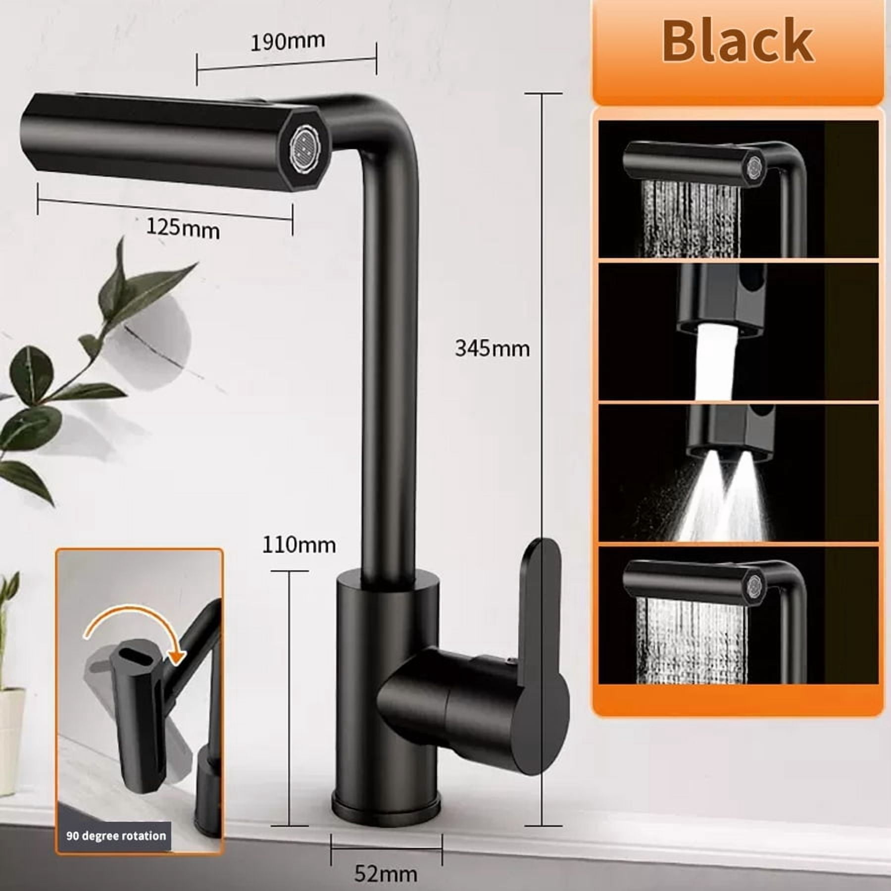 Waterfall kitchen faucet stainless steel 360° rotating waterfall flow ...