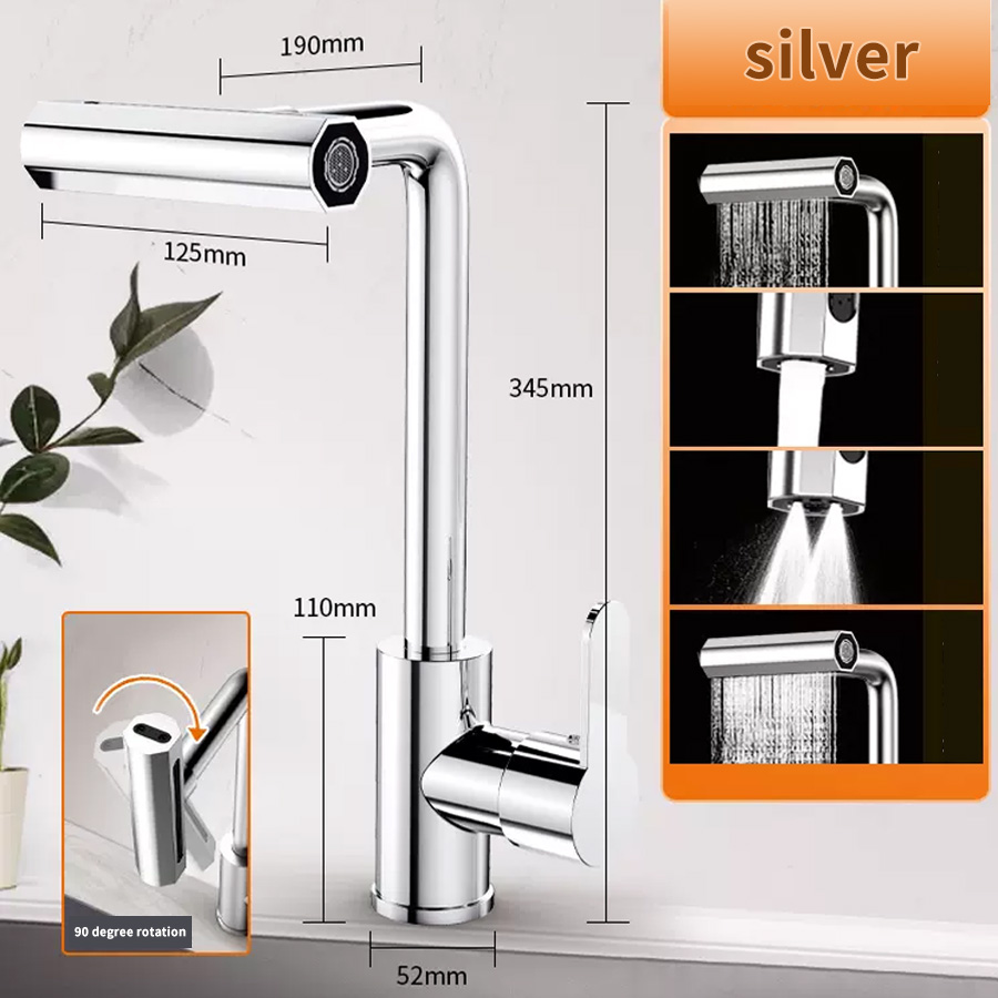 Waterfall kitchen faucet stainless steel 360° rotating waterfall flow ...