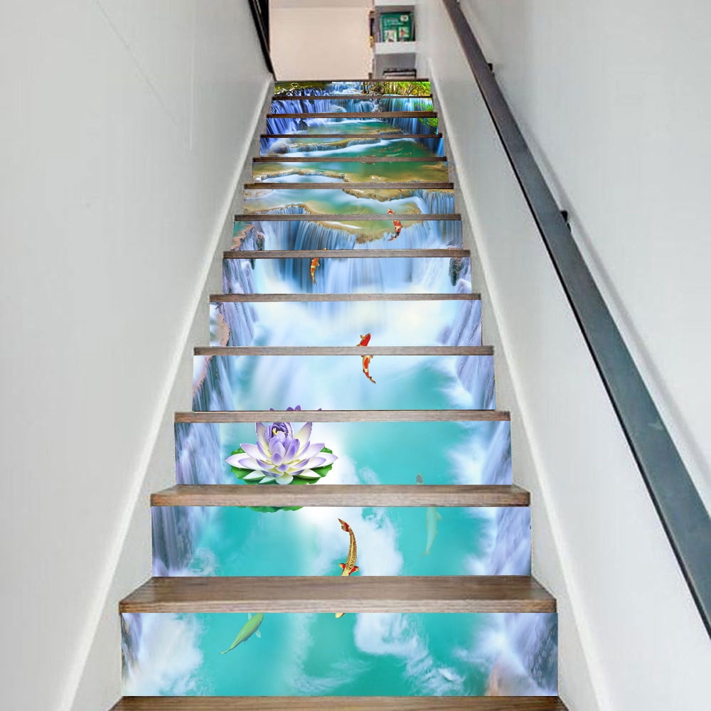 Waterfall wall stickers stairs stair rooms stair decorative floor ...