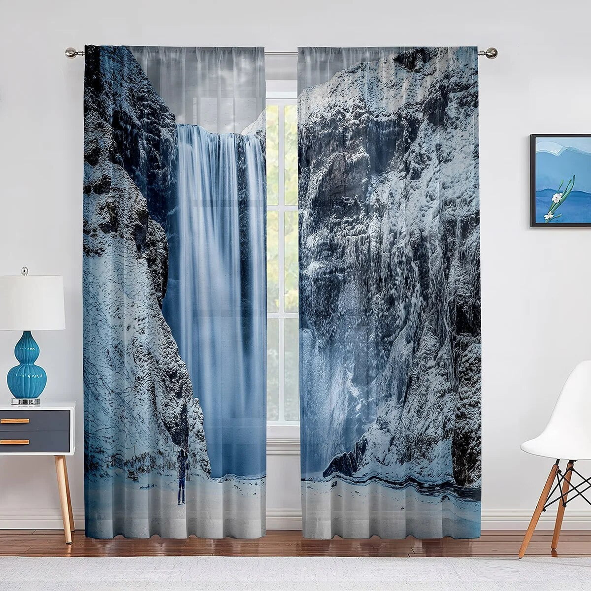 Waterfall with Nature Landscape Theme Forest River Sheer Curtains for ...