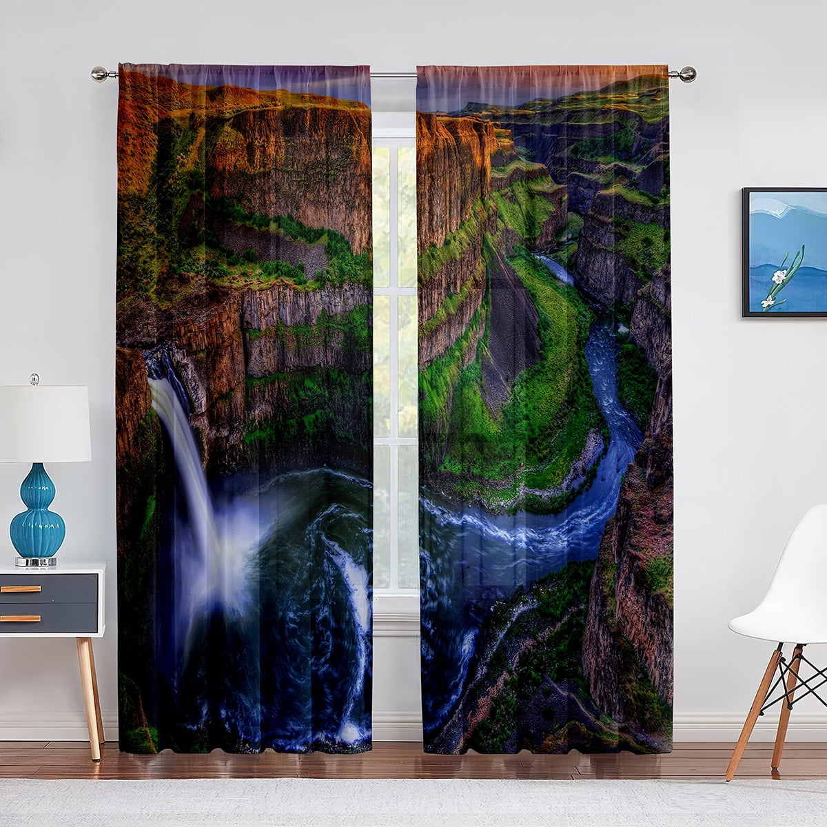 Waterfall with Nature Landscape Theme Forest River Sheer Curtains for ...