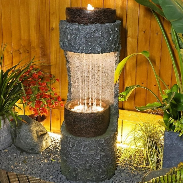 Waterfalls Fountain Floor Standing Water Fountains with LED Lights for ...