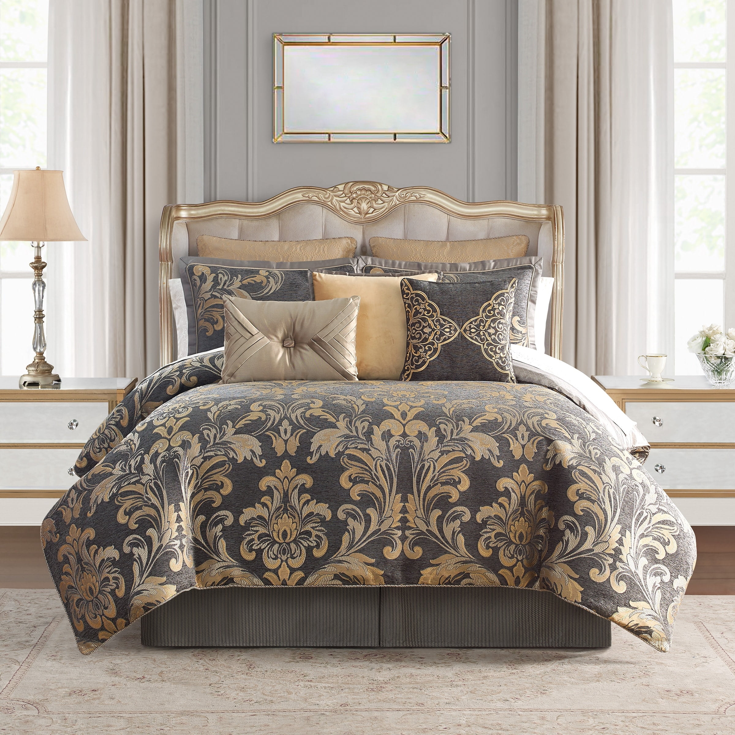 Waterford Fine Linens Everett Gray 6 Piece Comforter Set King - Walmart.com