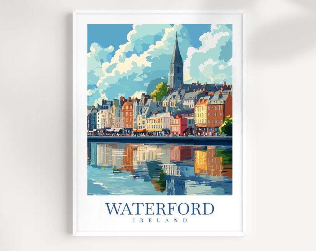 Waterford Travel Print Ireland Wall Art - Illustrated Coastal ...