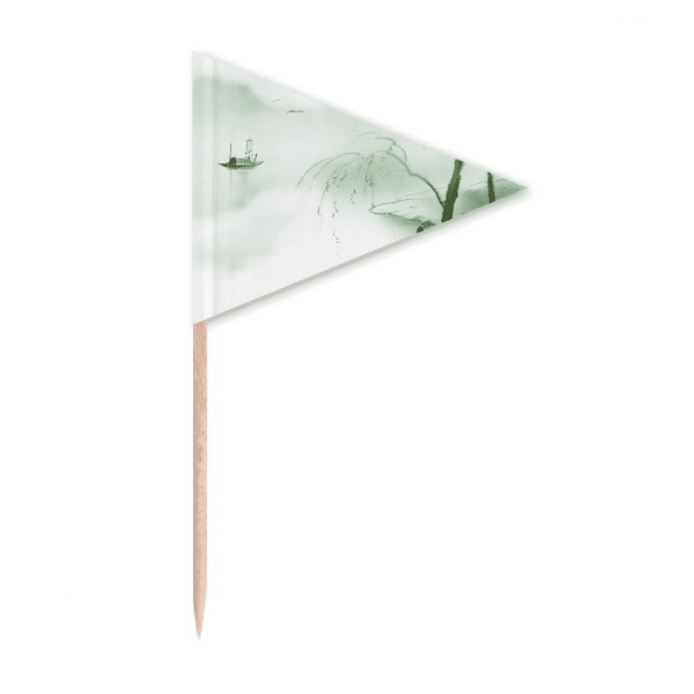 Waterfront Sadness Chinese Style Watercolor Toothpick Triangle Cupcake ...