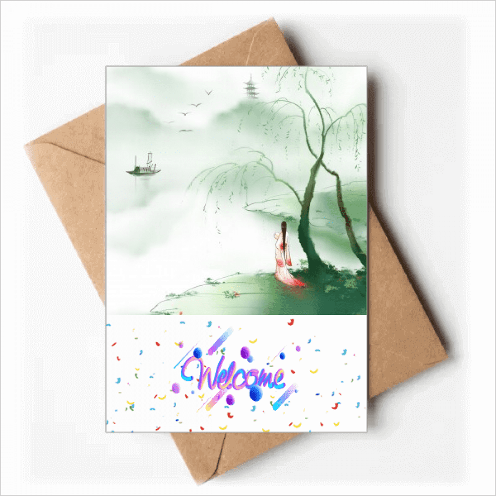 Waterfront Sadness Chinese Style Watercolor Welcome Back Greeting Cards ...