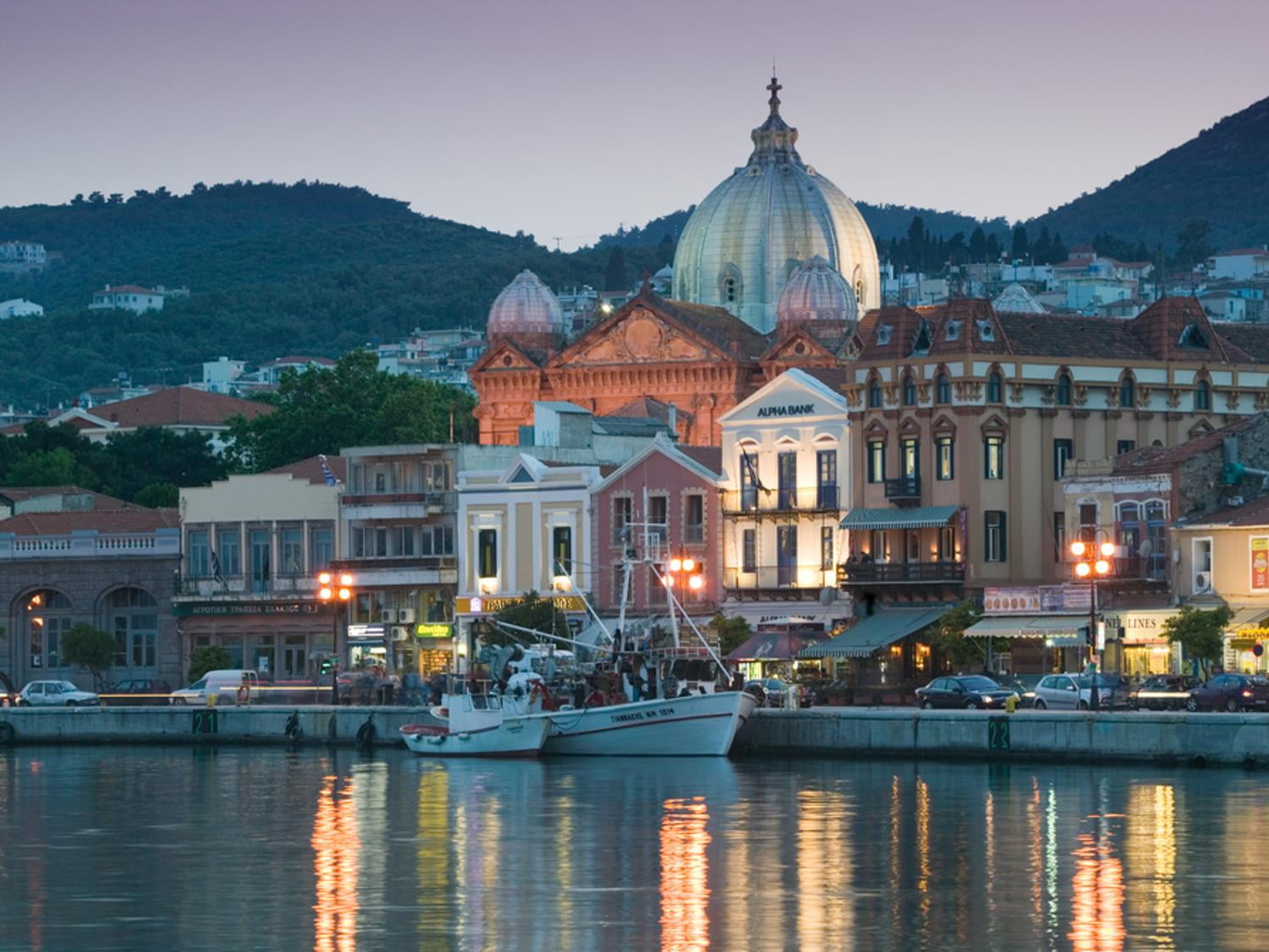Waterfront View of Southern Harbor, Lesvos, Mithymna, Northeastern ...