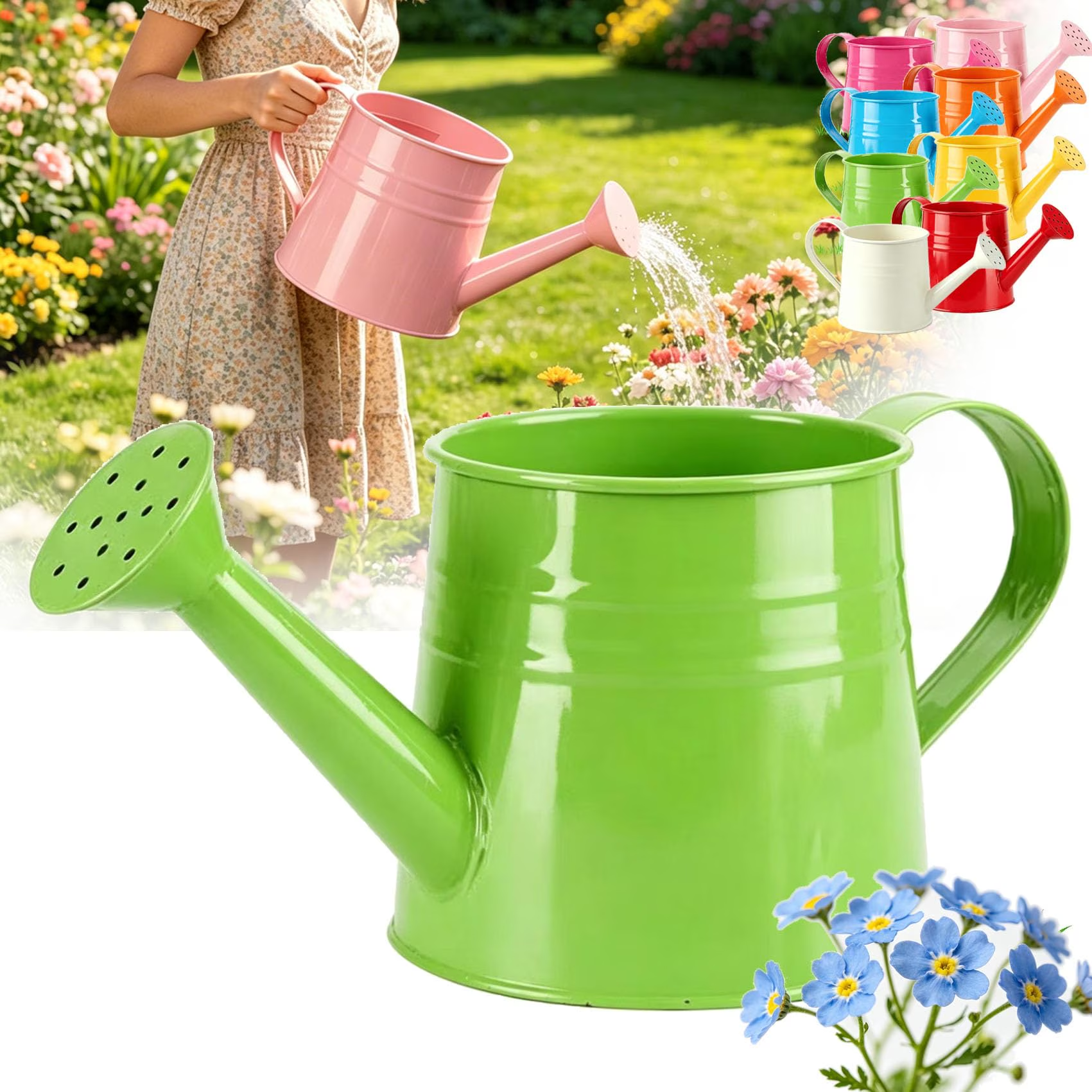 Watering Can, 1 Gallon Galvanized Steel Watering Can Green, Long Spout ...