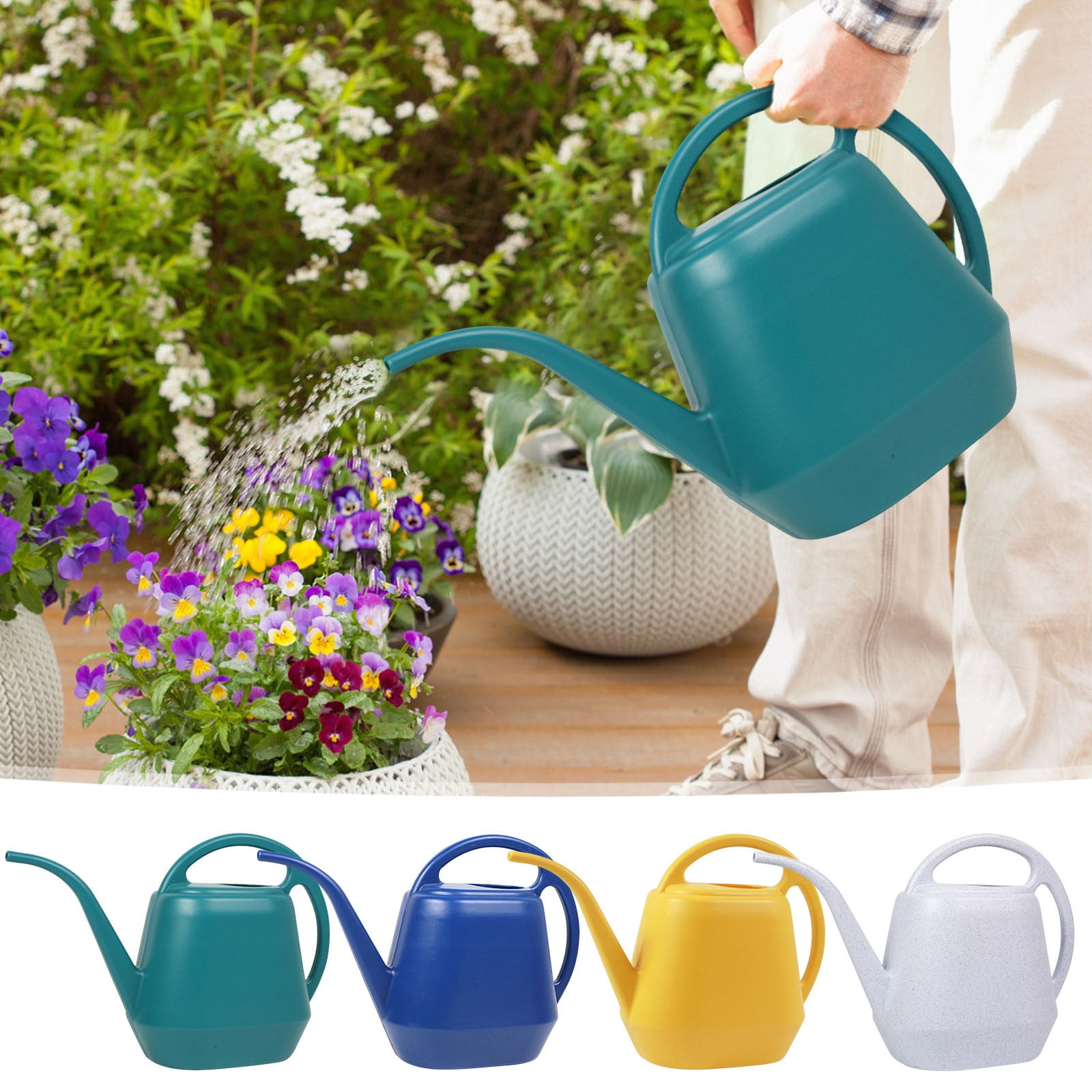 Watering Can 1 Gallon with Long Spout, Flower Pattern Design, Plastic ...