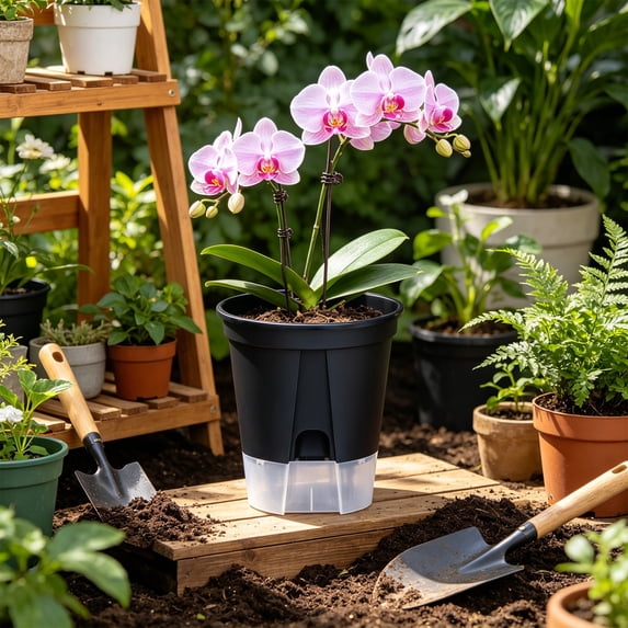 Watering Orchid Pot, 8 Inch Clear Breathable Plastic Planter with Water ...