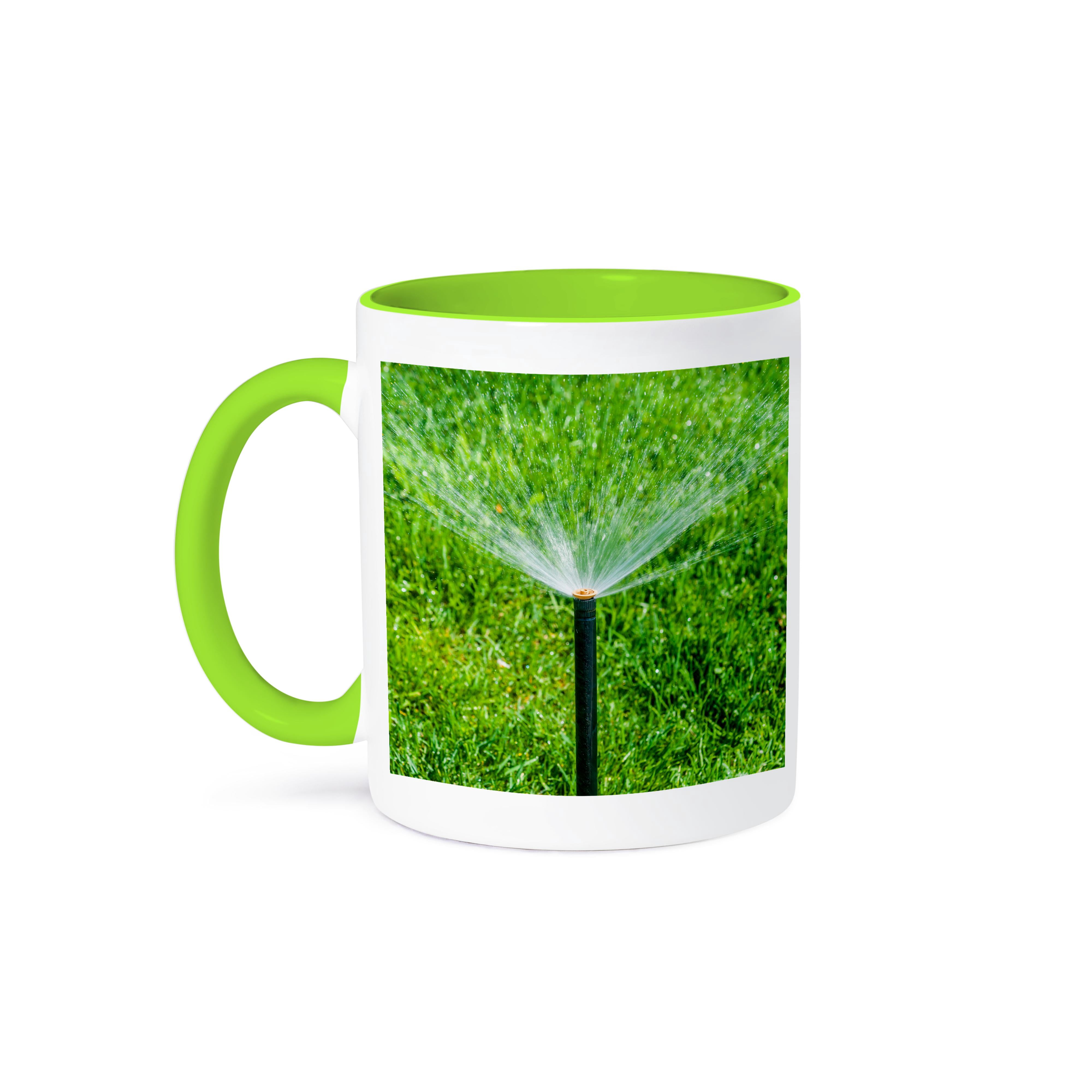Watering The Green Lawn On A Hot Spring Day. Water Sprays, Black Tube ...