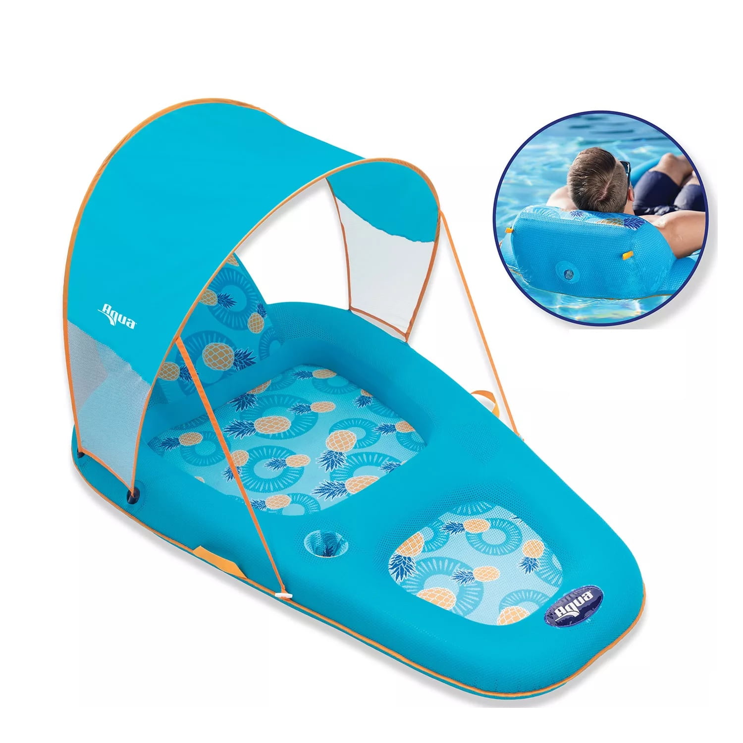 Waterlife Ultimate Sunshade Recliner Pool Lounge, Teal and Pineapple ...