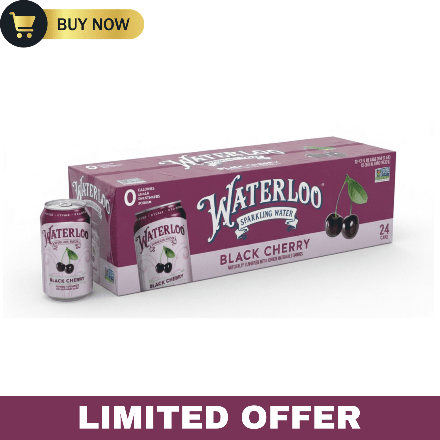 Waterloo Black Cherry Sparkling Water 🍒 Naturally Flavored Zero-Calorie ...