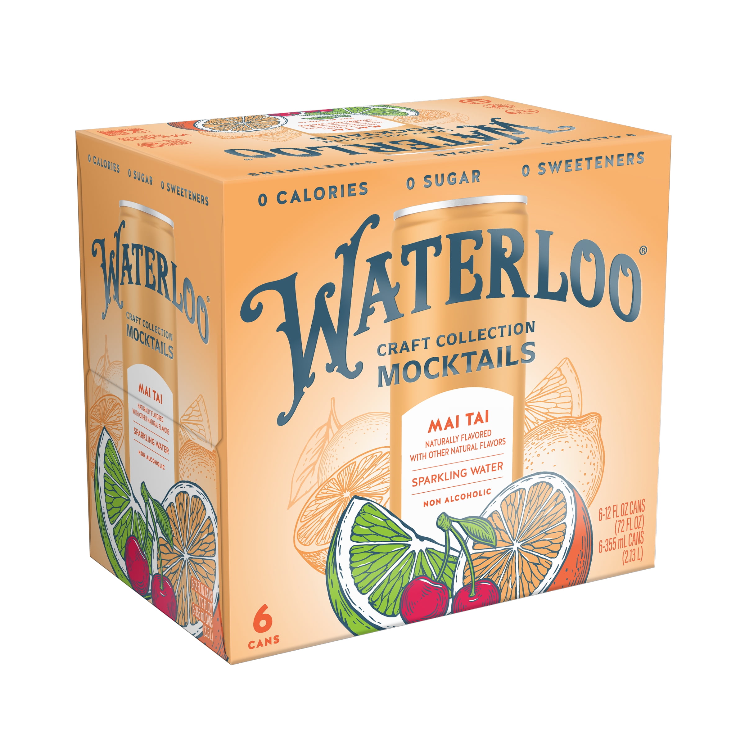 Waterloo Craft Mocktail Sparkling Water, Mai Tai, 12 fl oz, 6 pack cans - Walmart.com