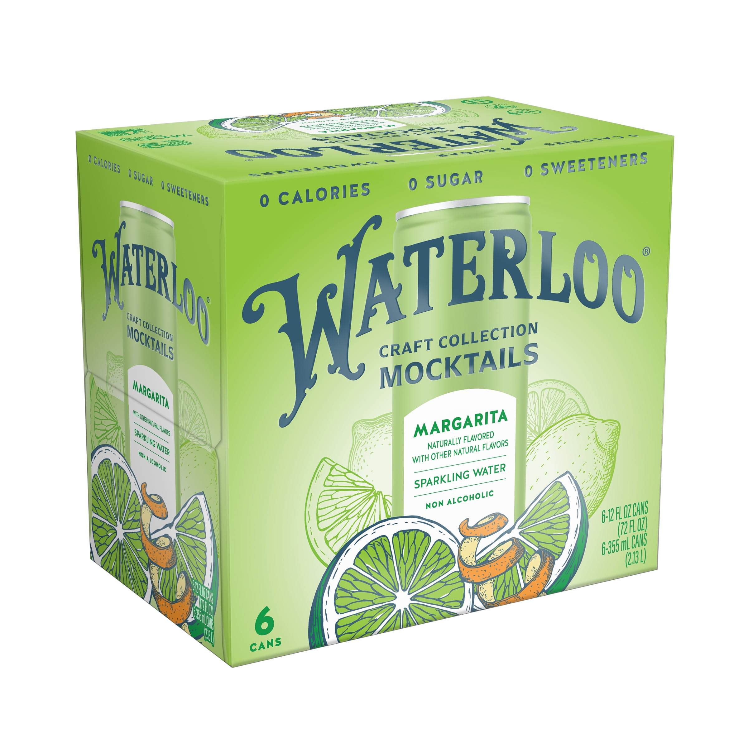 Waterloo Craft Mocktail Sparkling Water, Margarita, 12 fl oz, 6 pack ...