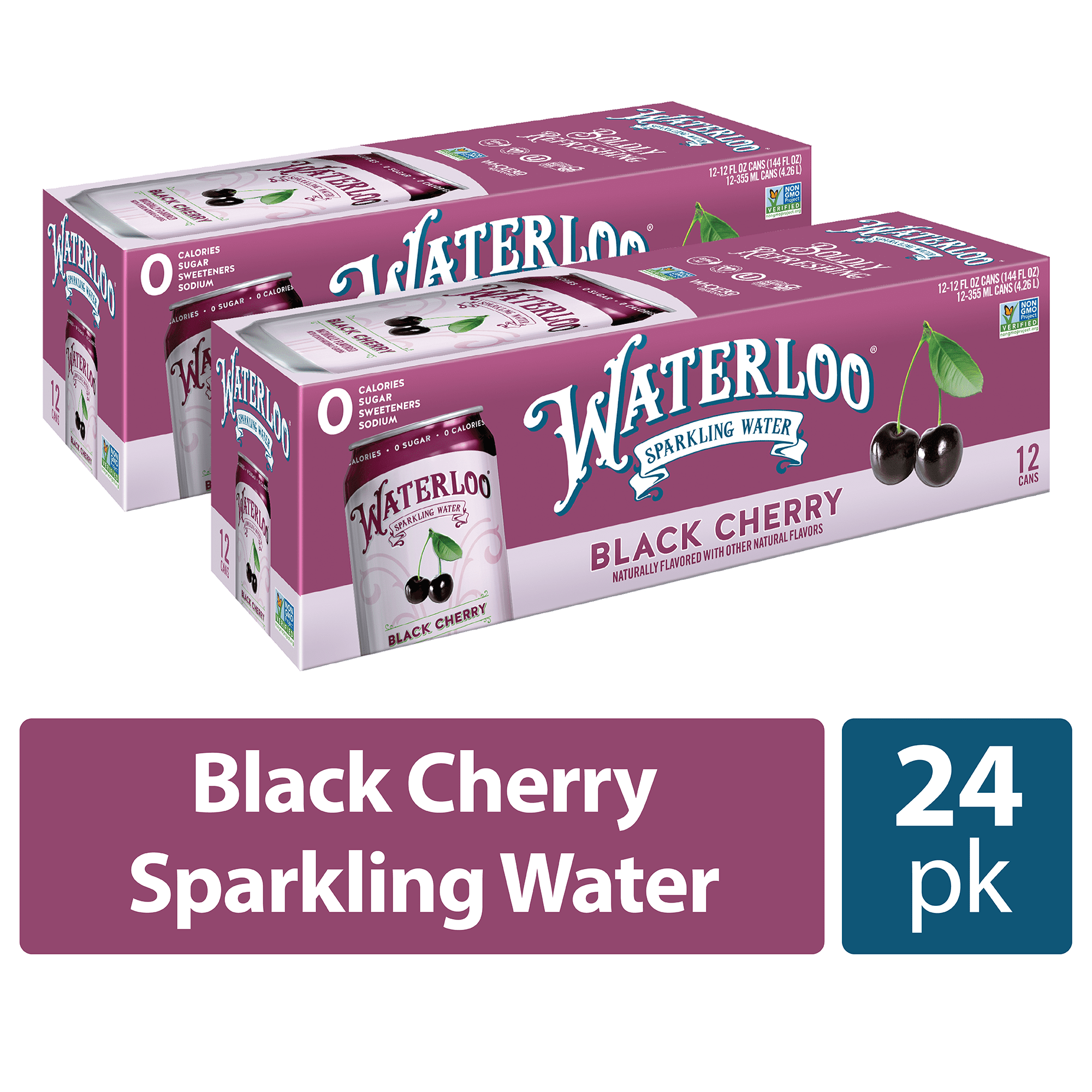 Waterloo Sparkling Water, Black Cherry, 12 fl oz, 24 Pack Cans ...