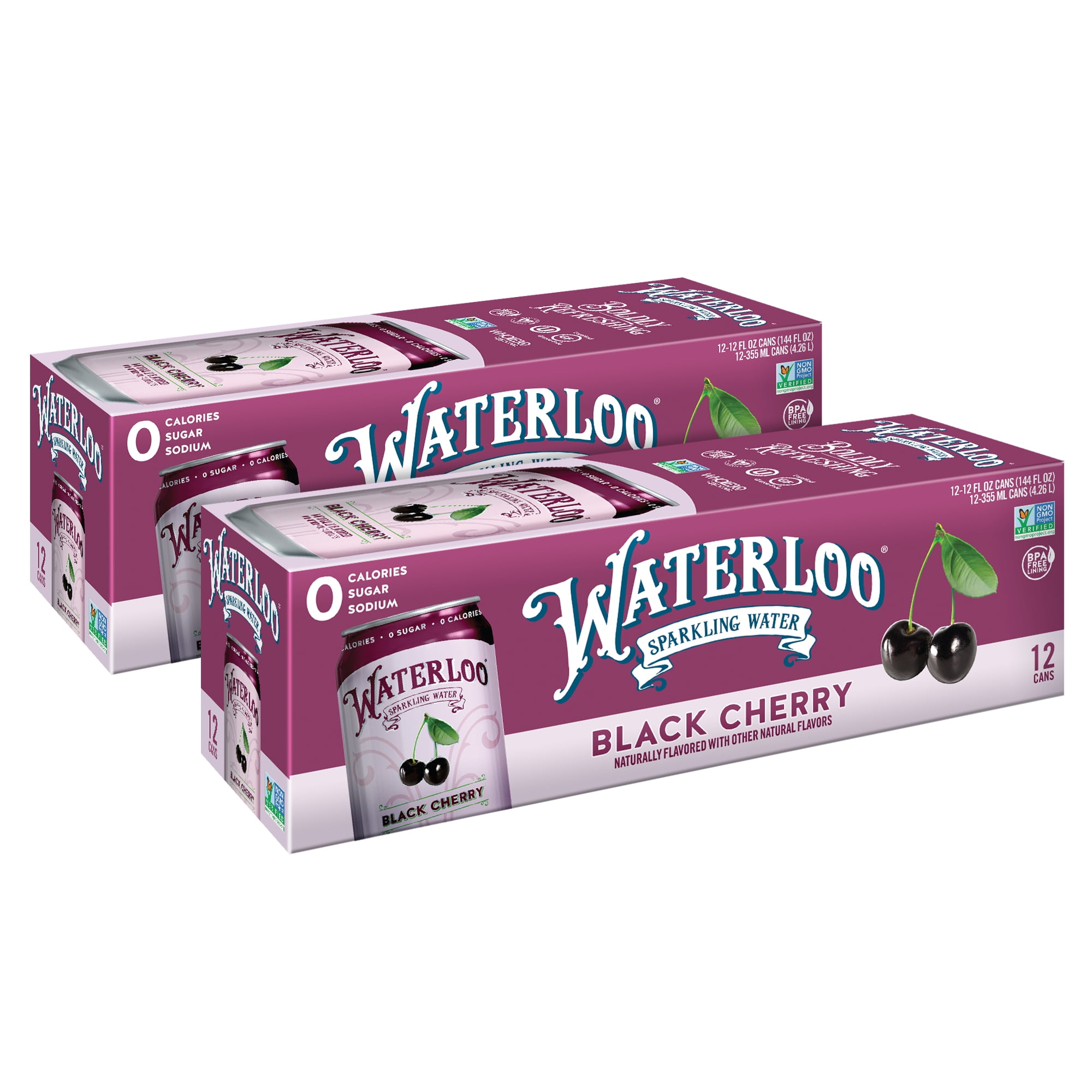 Waterloo Sparkling Water, Black Cherry, 12 fl oz, 24 Pack Cans ...