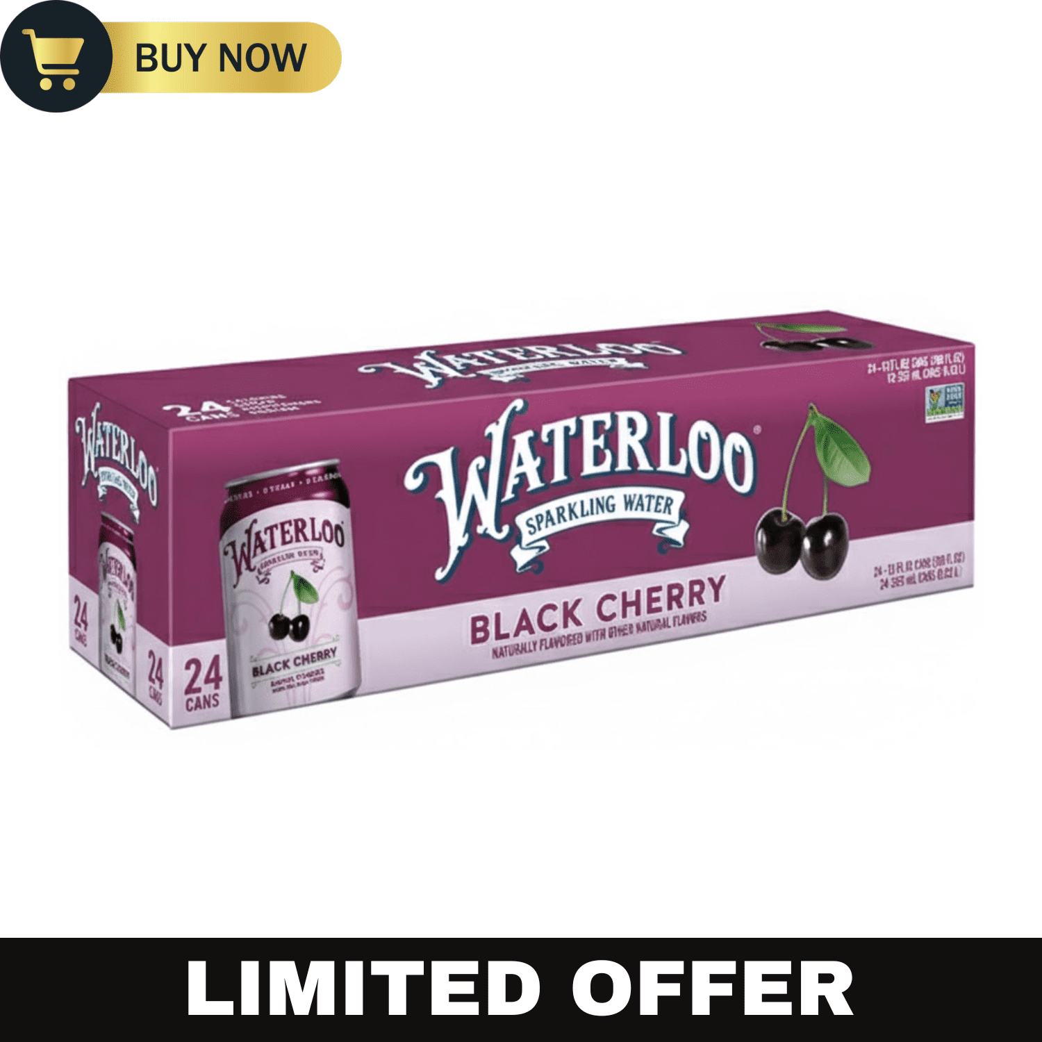 Waterloo Sparkling Water Black Cherry Flavor, 12 fl oz Cans, Pack of 24 ...