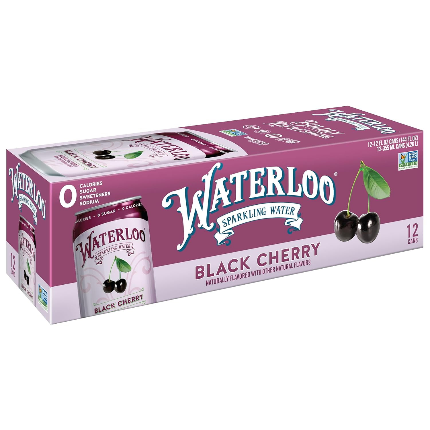 Waterloo Sparkling Water, Black Cherry Naturally Flavored, 12 Fl Oz Cans (Pack of 12) – Zero ...