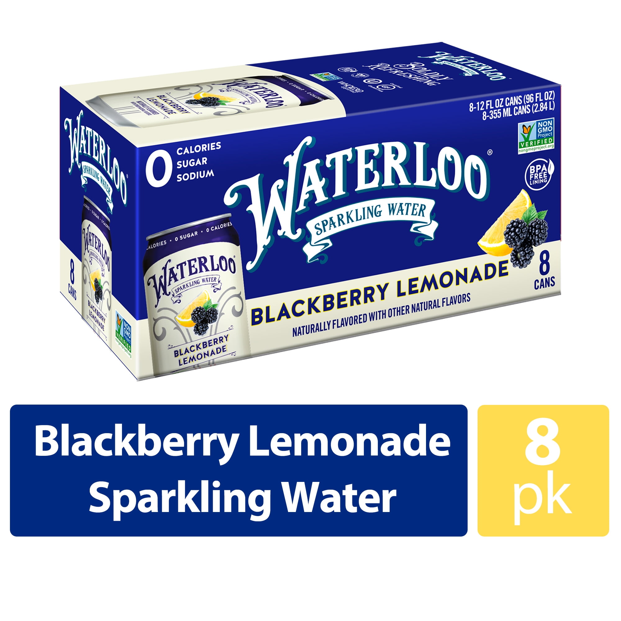 Waterloo Sparkling Water, Blackberry Lemonade, 12 fl oz, 8 Pack Cans ...