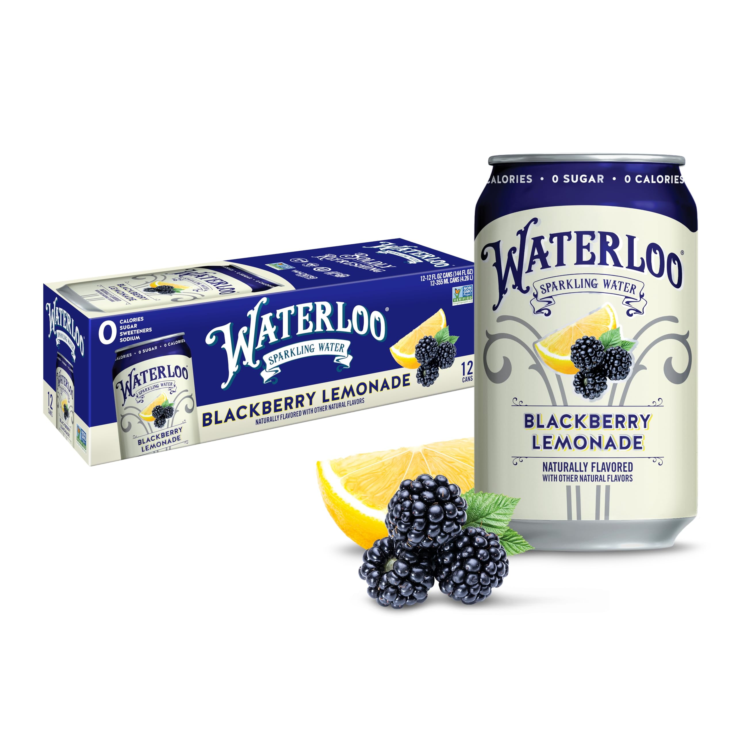 Waterloo Sparkling Water, Blackberry Lemonade, 12 Fl Oz Cans, Pack of ...