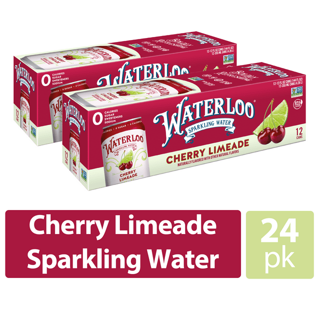 Waterloo Sparkling Water, Cherry Limeade, 12 fl oz, 24 Pack Cans ...
