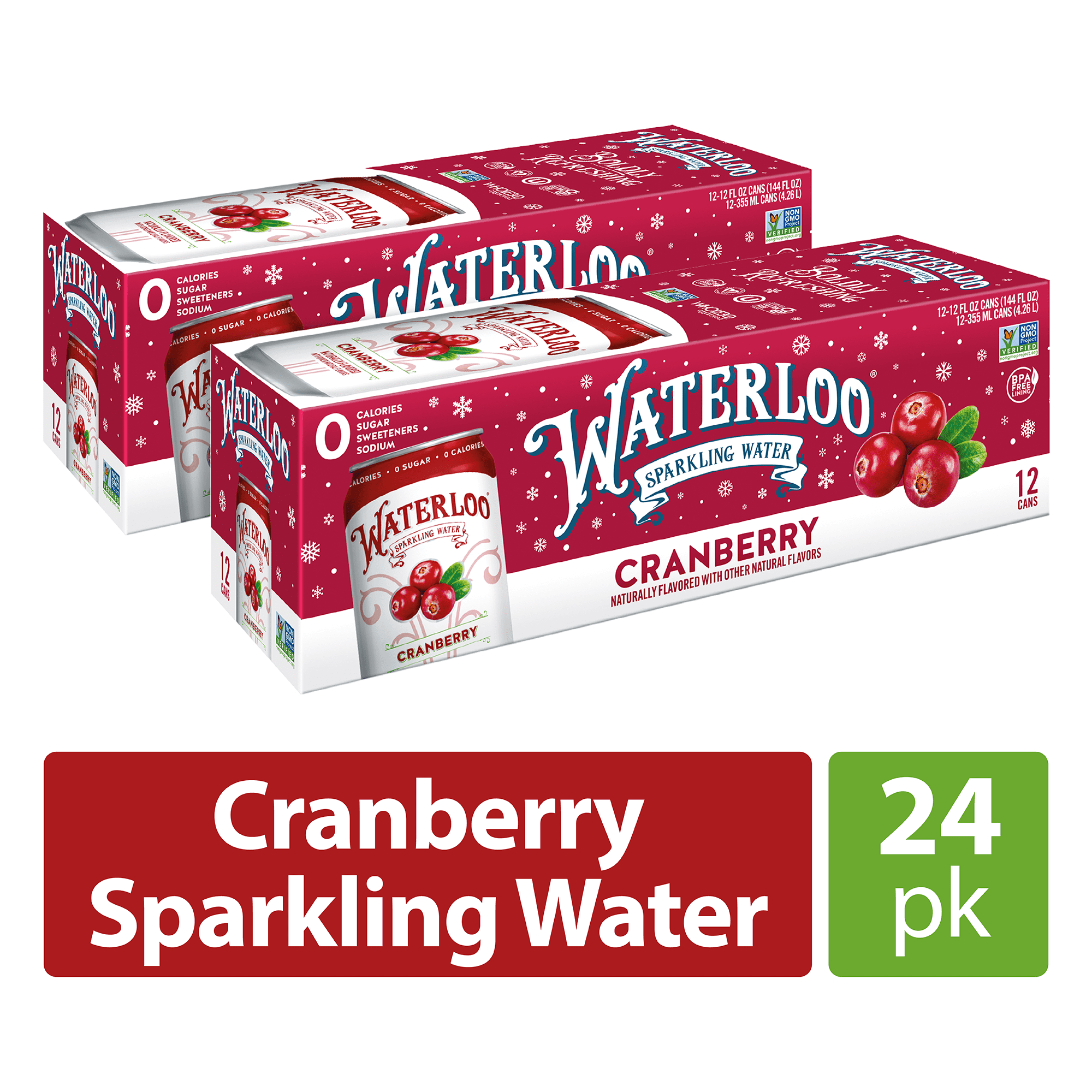 Waterloo Sparkling Water, Cranberry, 12 fl oz, 24 Pack Cans - Walmart.com