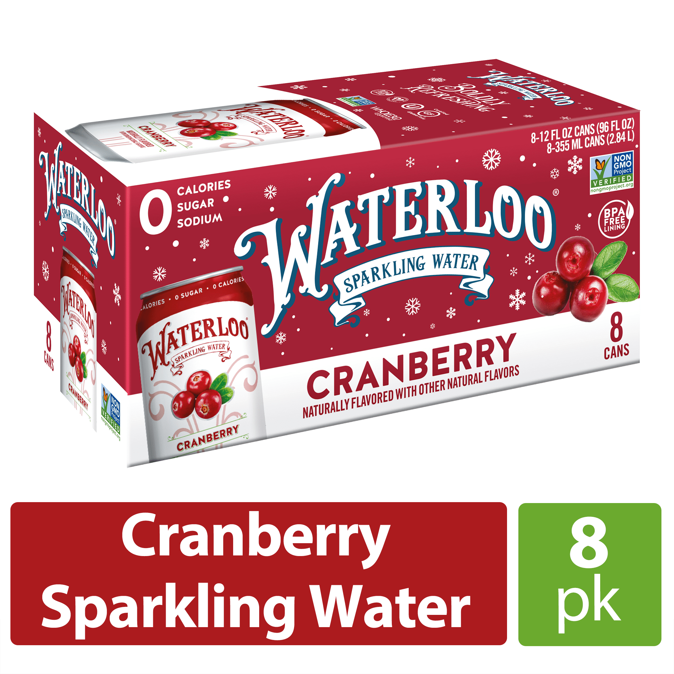 Waterloo Sparkling Water, Cranberry, 12 fl oz, 8 Pack Cans - Walmart.com