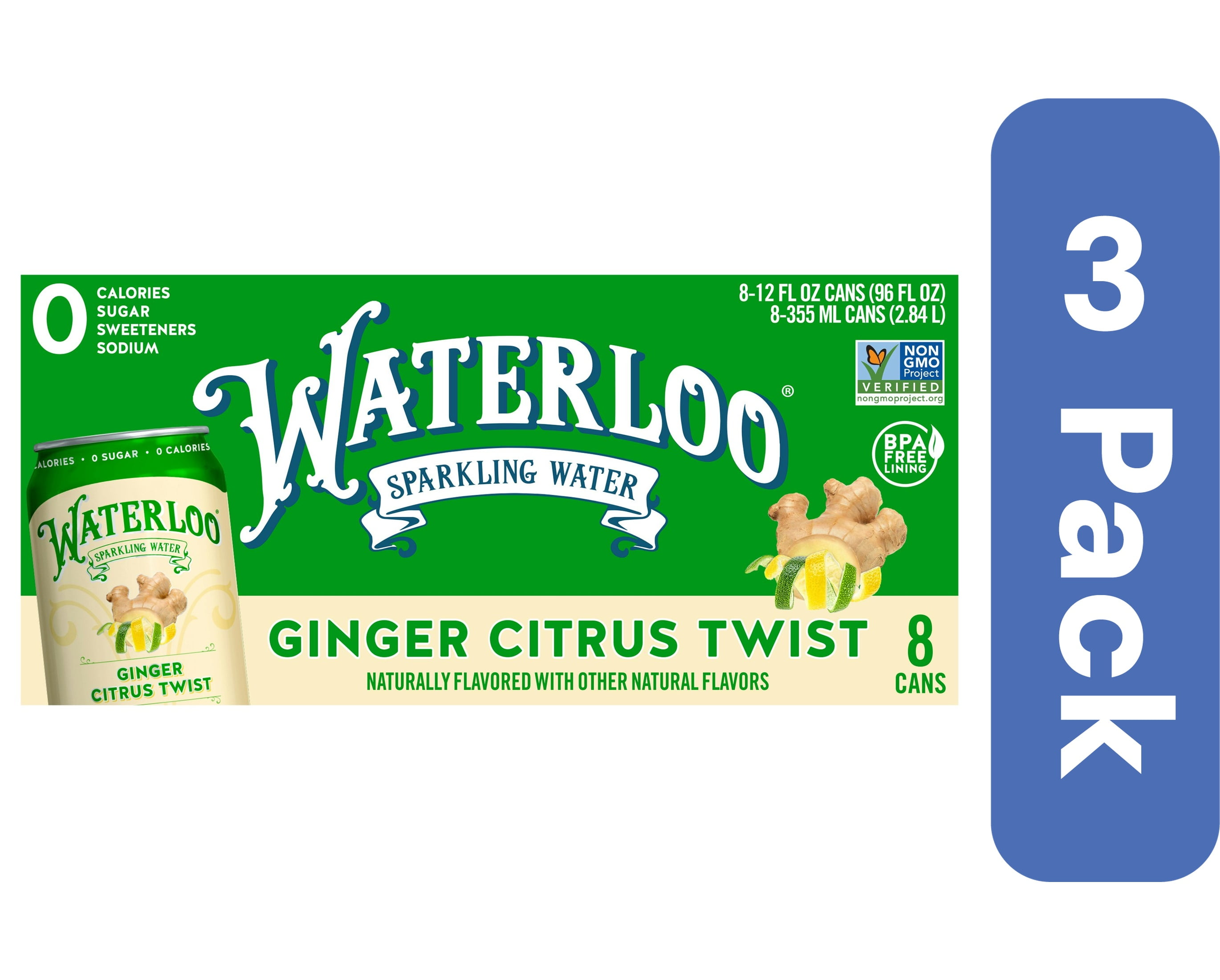 Waterloo Sparkling Water Ginger 96 fl oz (Pack of 3) - Walmart.com