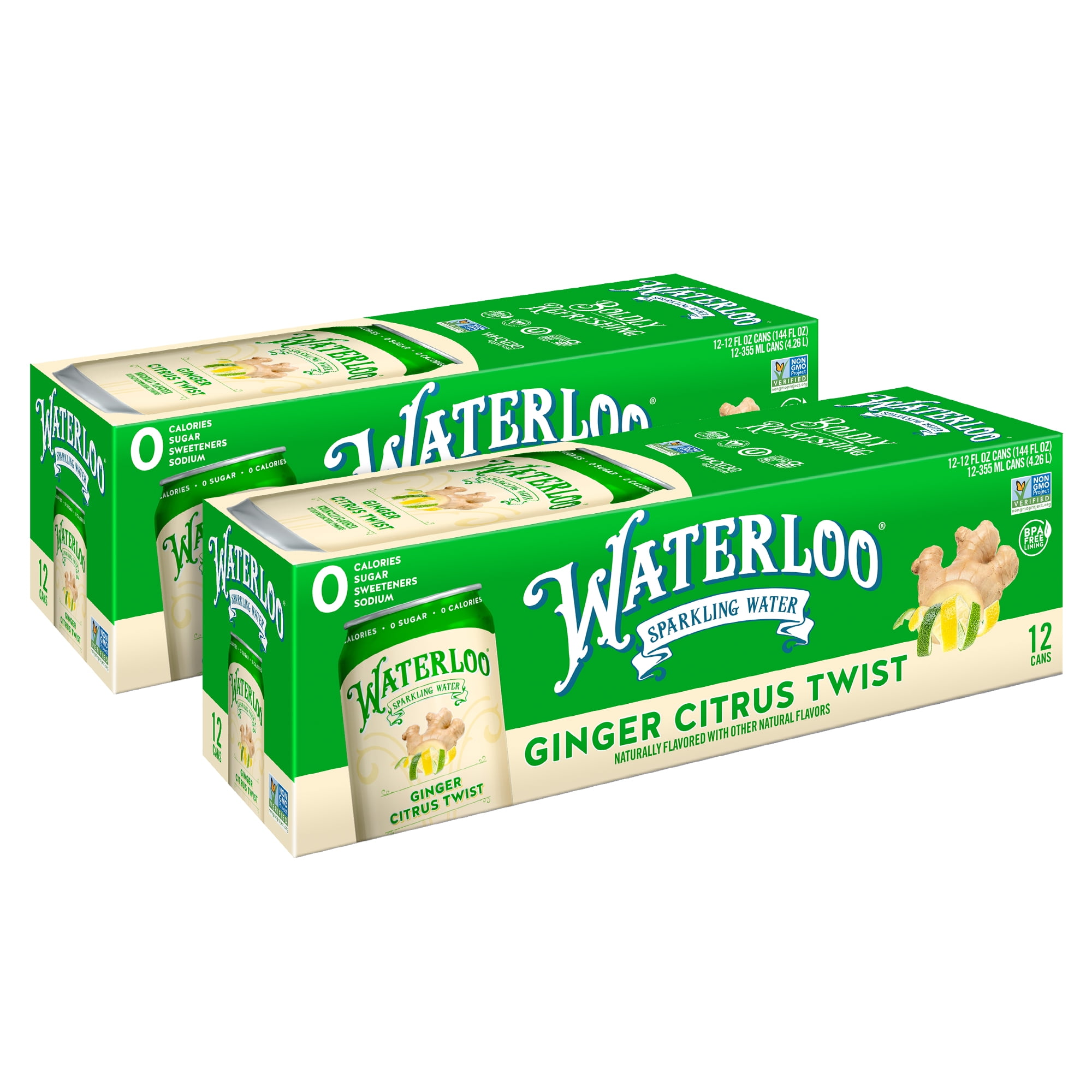 Waterloo Sparkling Water, Ginger Citrus Twist, 24 Pack, 12 fl oz ...