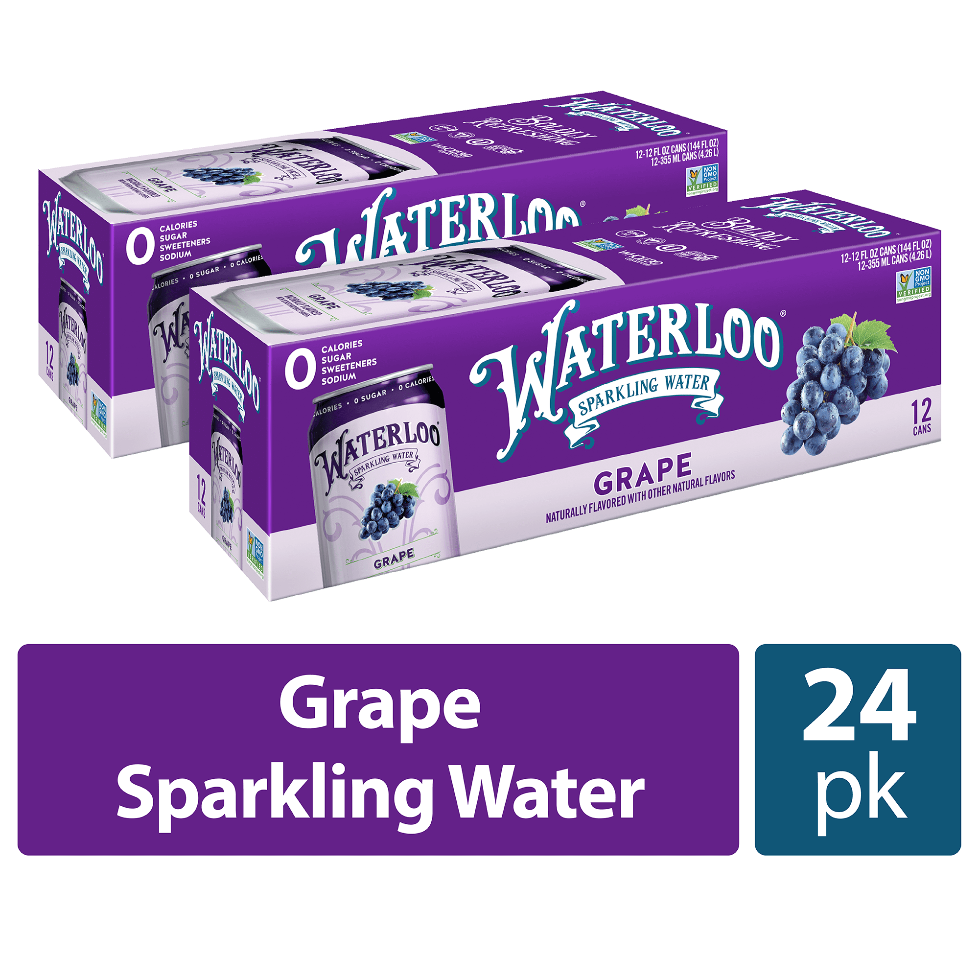 Waterloo Sparkling Water, Grape, 12 fl oz, 24 Pack Cans - Walmart.com