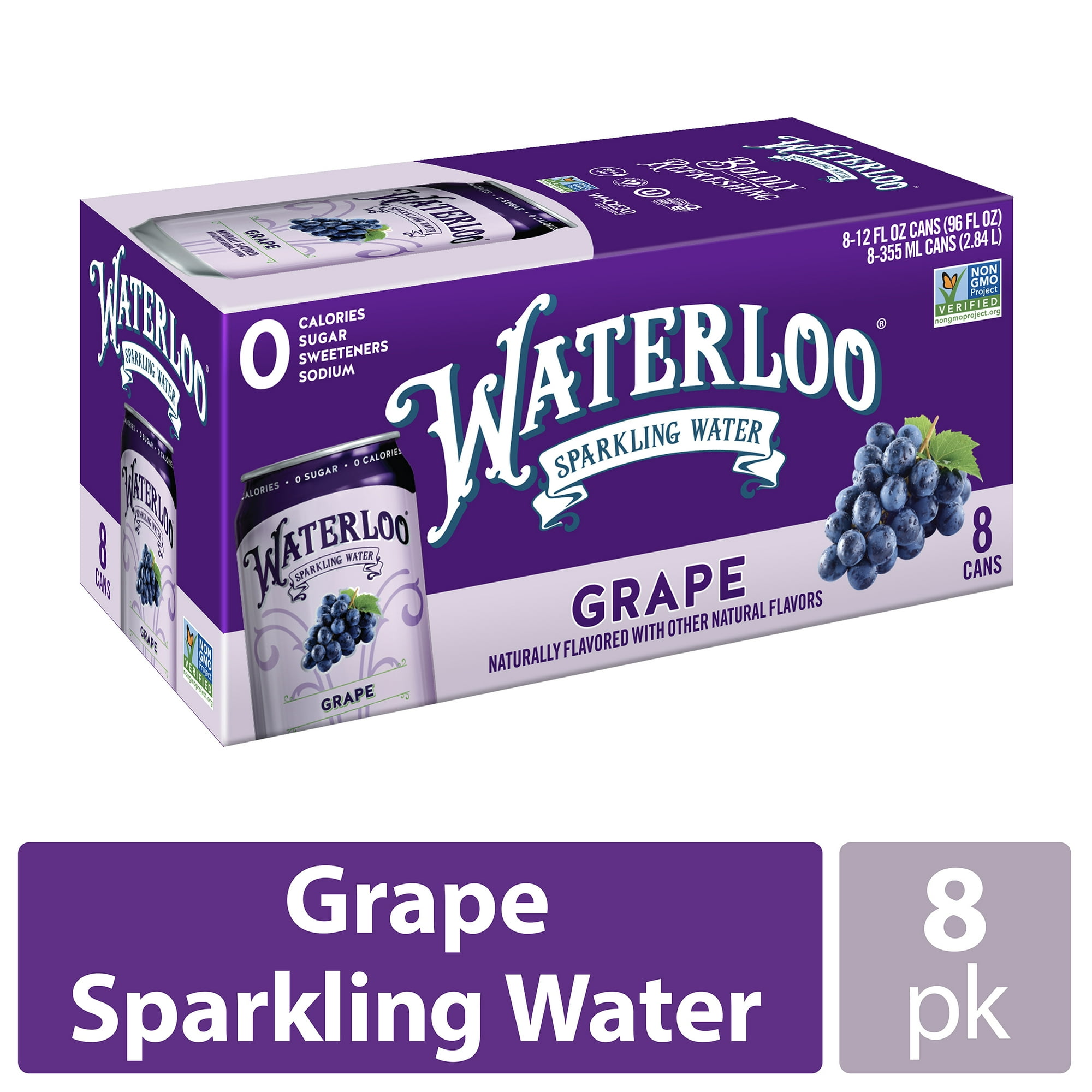 Waterloo Sparkling Water, Grape, 12 fl oz, 8 Pack Cans - itFRESH
