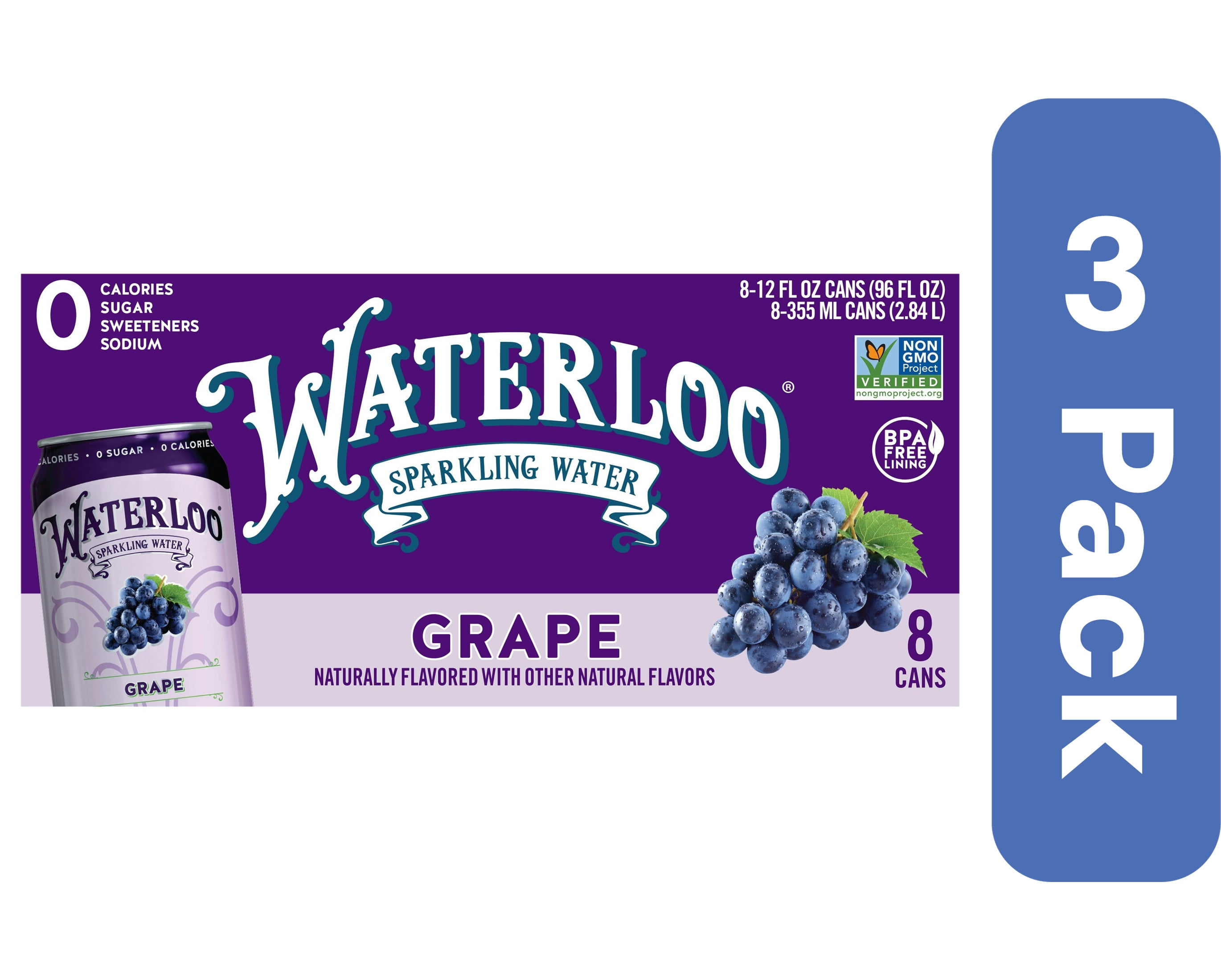 Waterloo Sparkling Water Grape 96 fl oz (Pack of 3) - Walmart Business ...