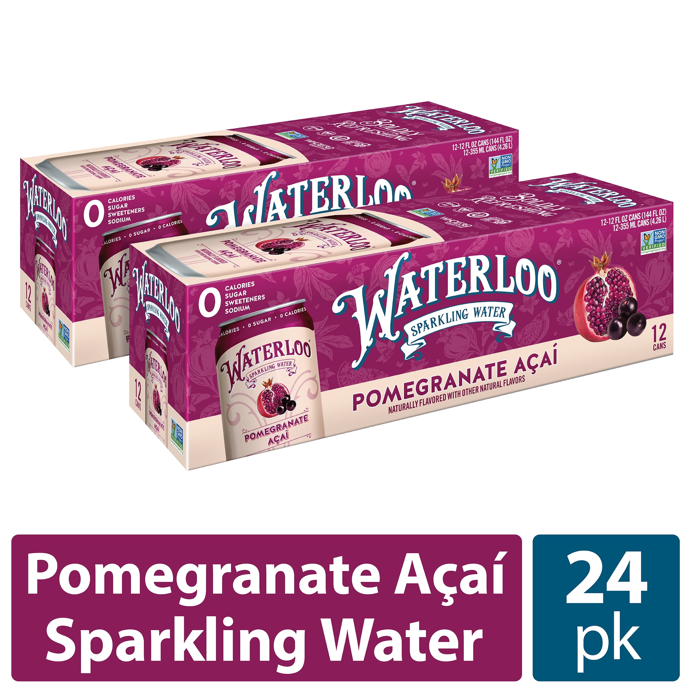 Waterloo Sparkling Water, Pomegranate Acai, 12 fl oz, 24 Pack Cans - Walmart.com