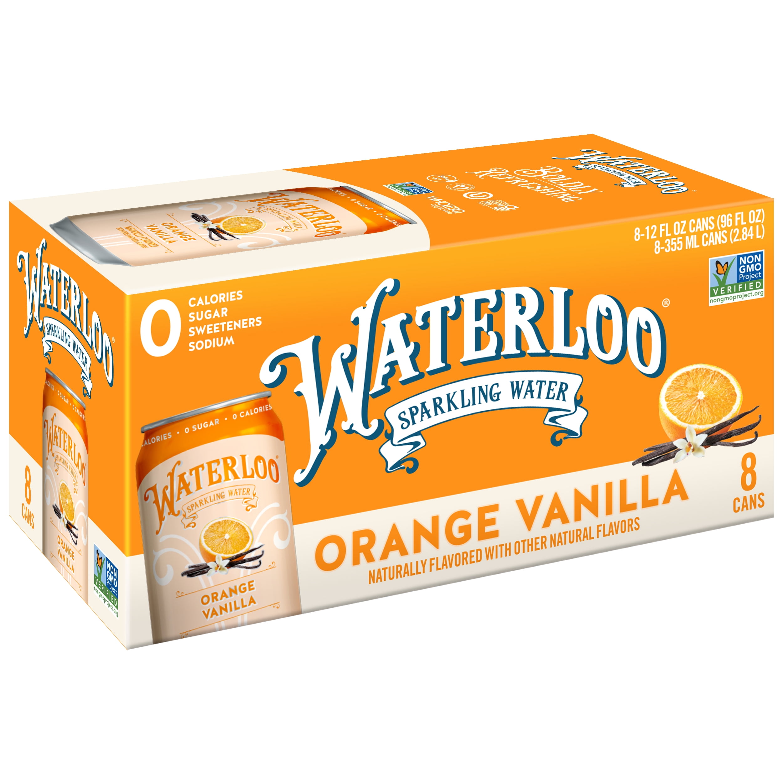 Waterloo Sparkling Water, Orange Vanilla, 12 fl oz, 8 Pack Cans ...