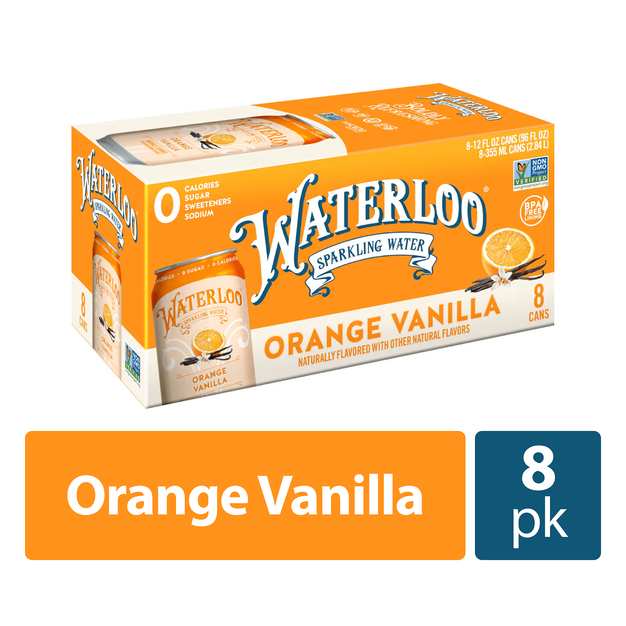 Waterloo Sparkling Water, Orange Vanilla, 12 fl oz, 8 Pack Cans ...