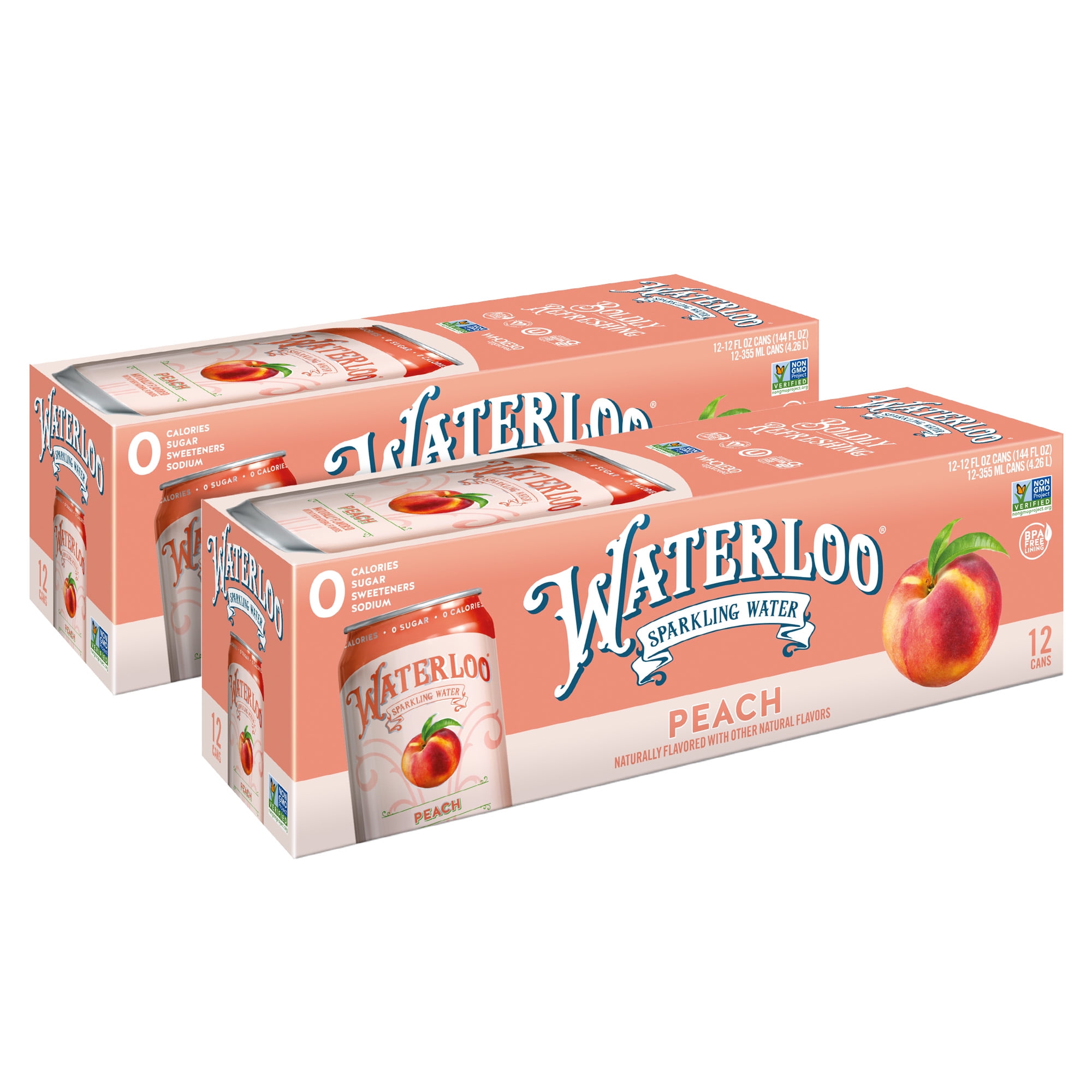 Waterloo Sugar-Free Flavored Drink, Peach Sparkling Water, 12 fl oz, 24 ...