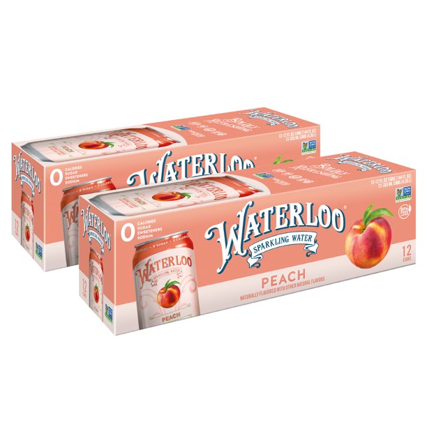Waterloo Sparkling Water, Peach, 12 fl oz, 24 Pack Cans - Walmart ...