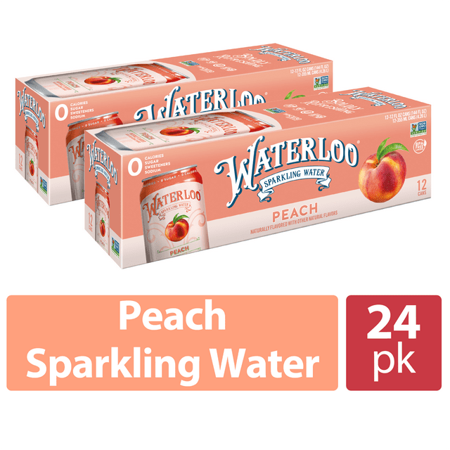Waterloo Sparkling Water, Peach, 12 fl oz, 24 Pack Cans - Walmart.com
