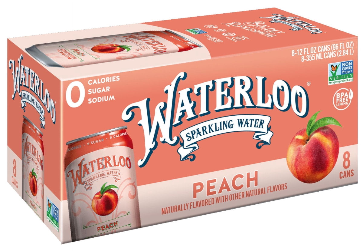 Waterloo Sugar-Free Peach Flavored Sparkling Water, 12 fl oz, 8 Pack ...