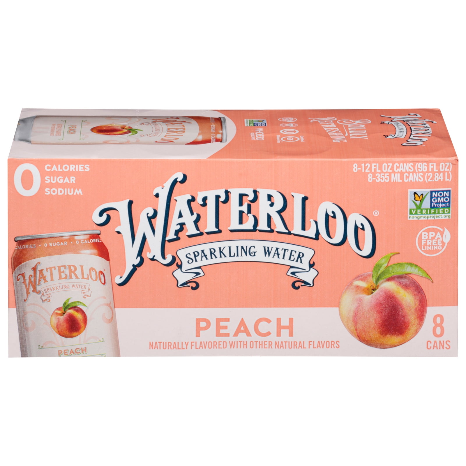Waterloo Sparkling Water Peach, Purified Carbonated Flavors, Case of 3-8/12 FZ - Walmart.com