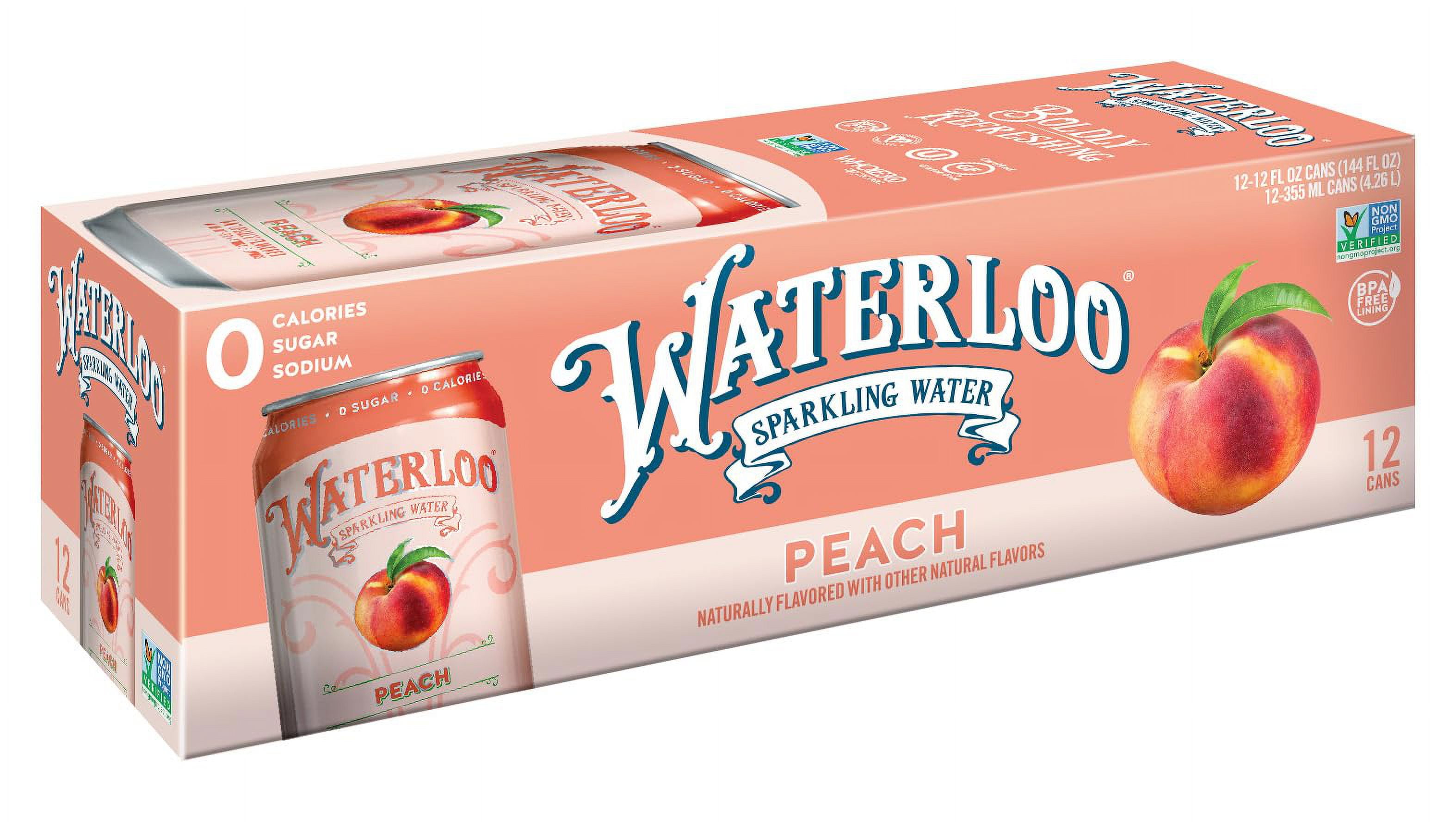 Waterloo Sparkling Water, Peach Naturally Flavored, 12 Fl Oz Cans, Pack ...
